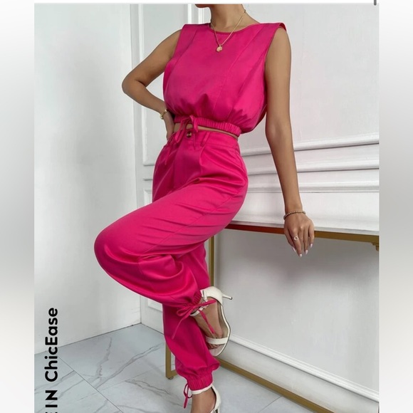 SHEIN | Pants & Jumpsuits | Hot Pink Two Piece Pant Set With Relaxed ...